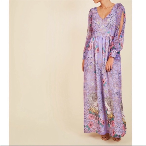 Modcloth | Dresses | Modcloth Maxi Dress Split Sleeve Lavender Floral ...